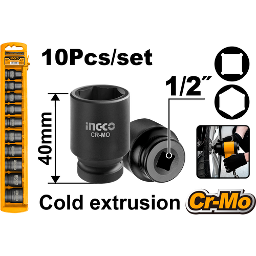 INGCO 10-delni set 1/2“ udarnih nasadnih ključeva HKISSD12101