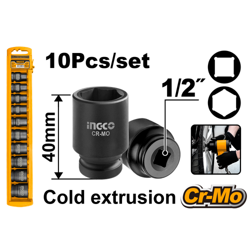 INGCO 10-delni set 1/2“ udarnih nasadnih ključeva HKISSD12101
