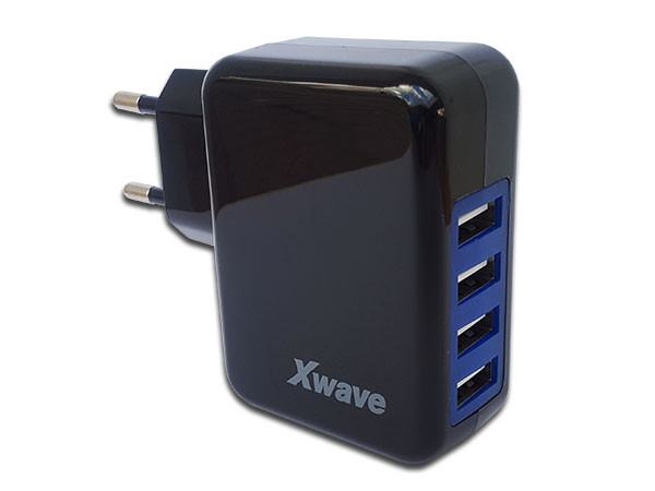 USB brzi ZIDNI punjač za mobilne, tablete, Quad 4 x USB 4A/3,1A/2,1A/1A crni