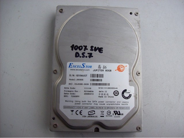 80 Gb ExcelStor sata II - 3.5 inca - J8080S - 100% sve