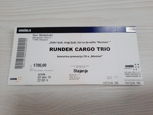Rundek Cargo Trio ‎– ulaznica Mostovi