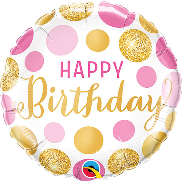 58417
9″ Foil Happy Birthday Pink & Gold Dots
