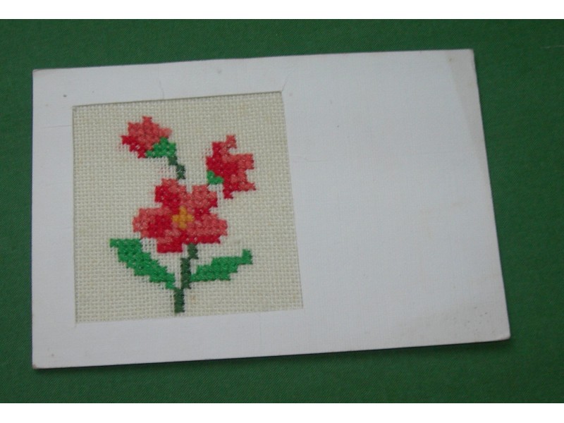 Stara čestitka hand made, sa goblen vezom