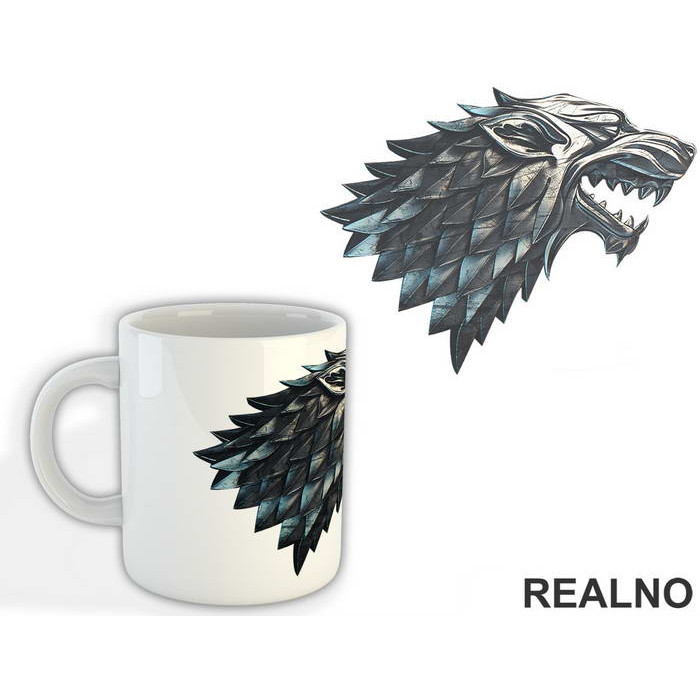 GRAY DIRE WOLF SIGIL - HOUSE STARK - GAME OF THRONES - GOT - ŠOLJA