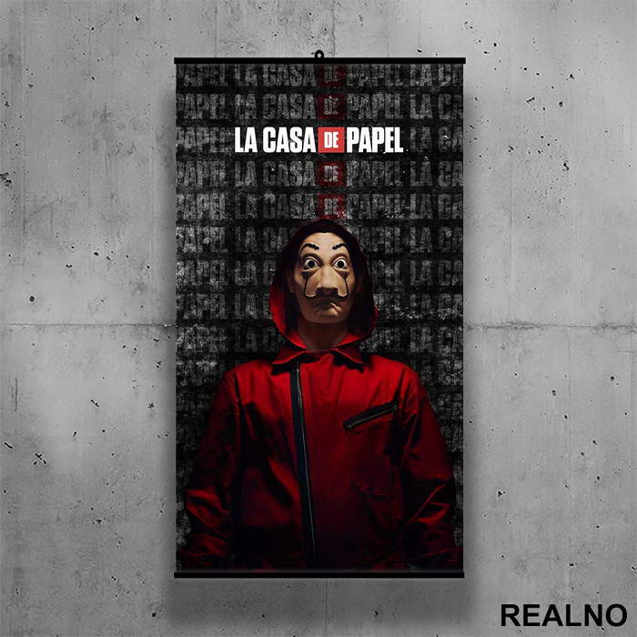 LOGO AND MASK - LA CASA DE PAPEL - MONEY HEIST - POSTER SA NOSAČEM