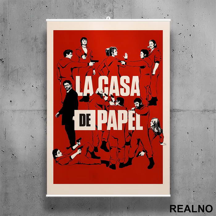 RED AND BLACK OUTLINE - LA CASA DE PAPEL - MONEY HEIST - POSTER SA NOSAČEM