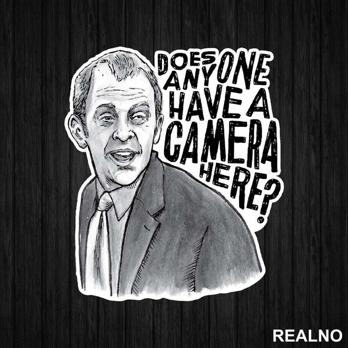 ILLUSTRATION - DOES ANYONE HAVE A CAMERA HERE - THE OFFICE - NALEPNICA