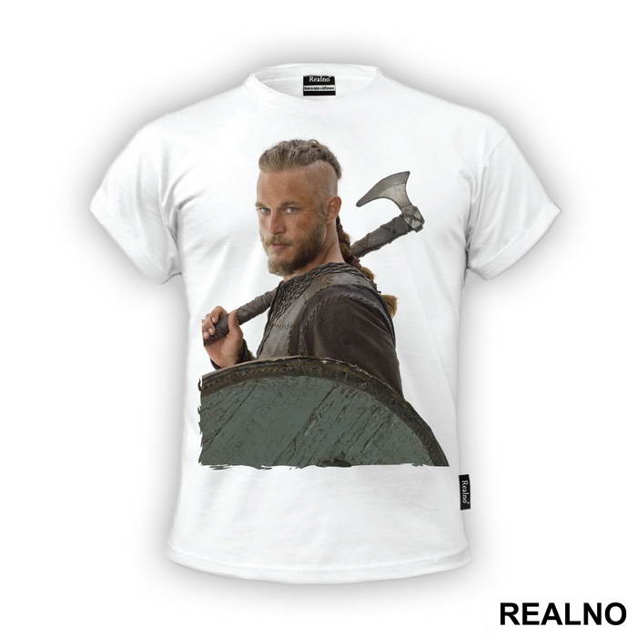 RAGNAR - AXE AND SHIELD - PICTURE - VIKINGS - MAJICA