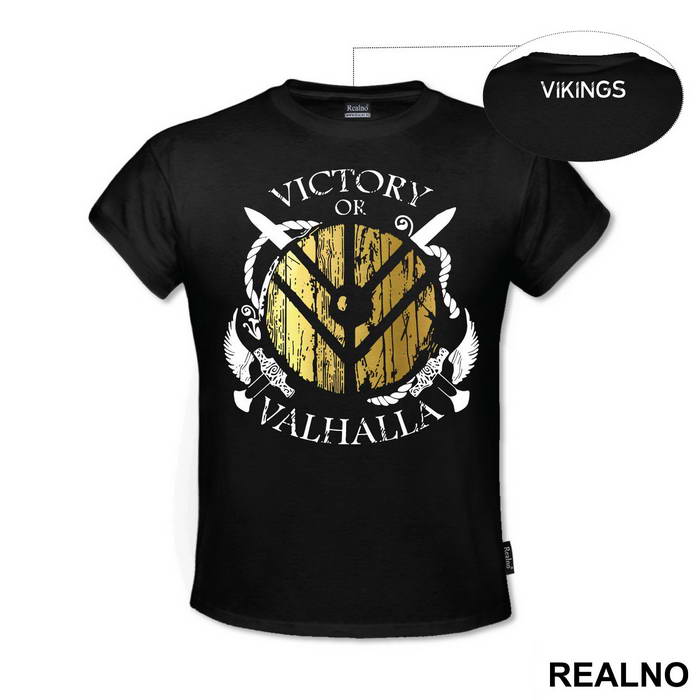 VICTORY OR VALHALLA - GOLD SHIELD - VIKINGS - MAJICA