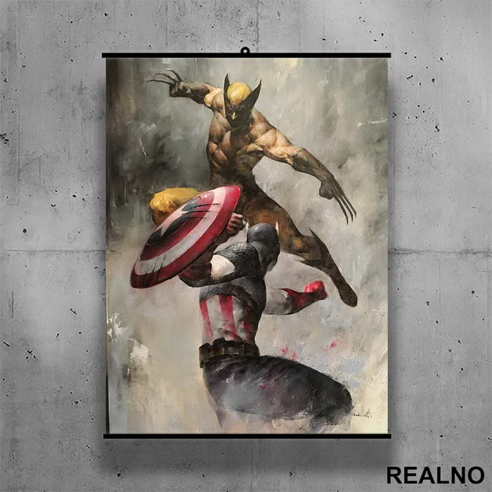 FIGHT WITH CAPTAIN AMERICA - WOLVERINE - POSTER SA NOSAČEM