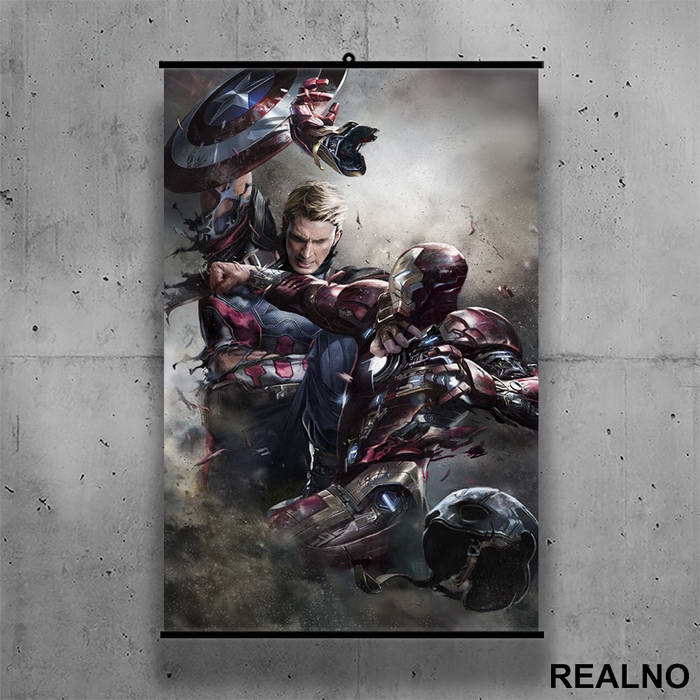 FIGHT WITH IRON MAN - CAPTAIN AMERICA - AVENGERS - POSTER SA NOSAČEM