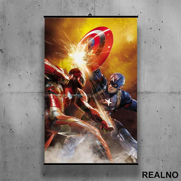 FIGHT WITH IRON MAN - SPARKS - CAPTAIN AMERICA - AVENGERS - POSTER SA NOSAČEM