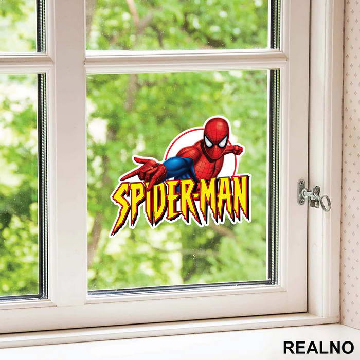 YELLOW TEXT LOGO - SPIDERMAN - NALEPNICA