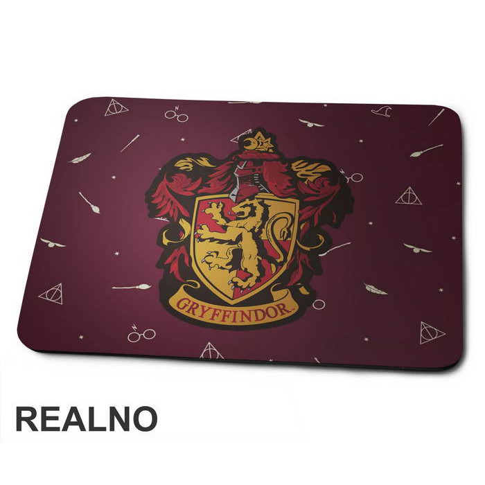 GRYFFINDOR LOGO WITH BACKGROUND SYMBOLS - HARRY POTTER - PODLOGA ZA MIŠ