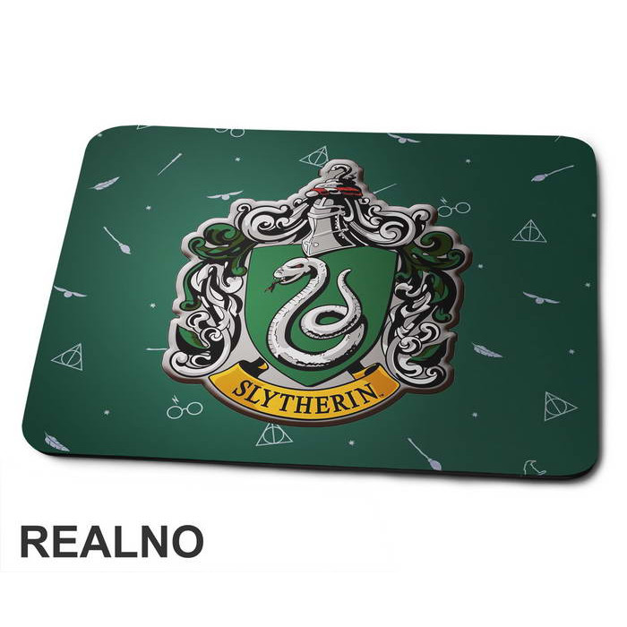 SLYTHERIN LOGO WITH BACKGROUND SYMBOLS - HARRY POTTER - PODLOGA ZA MIŠ