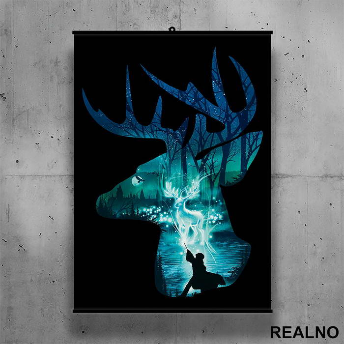 STAG PATRONUS HEAD DOUBLE EXPOSURE - HARRY POTTER - POSTER SA NOSAČEM