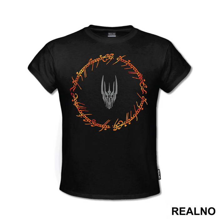 SAURON HEAD SURROUNDED BY FLAMING TEXT - LORD OF THE RINGS - LOTR - MAJICA