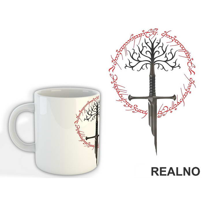 SWORD OF THE KING, THE WHITE TREE OF GONDOR AND RING OF POWER - LORD OF THE RINGS - LOTR - ŠOLJA