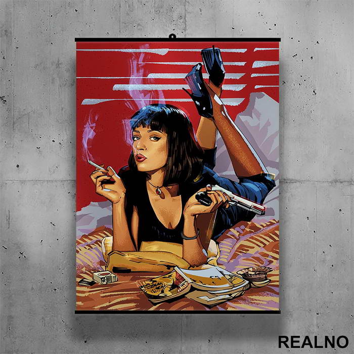 MIA SMOKING ON THE BED - PULP FICTION - POSTER SA NOSAČEM