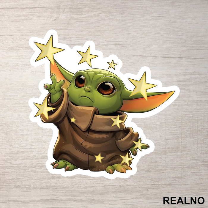 BABY YODA REACHING FOR THE STARS - YODA - MANDALORIAN - STAR WARS - NALEPNICA