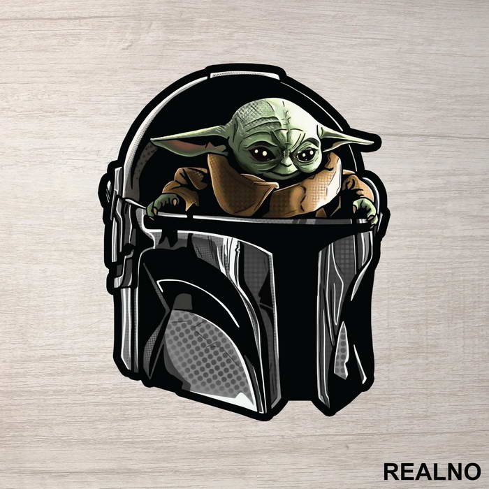 INSIDE BOUNTY HUNTERS HEAD - BABY YODA - MANDALORIAN - STAR WARS - NALEPNICA