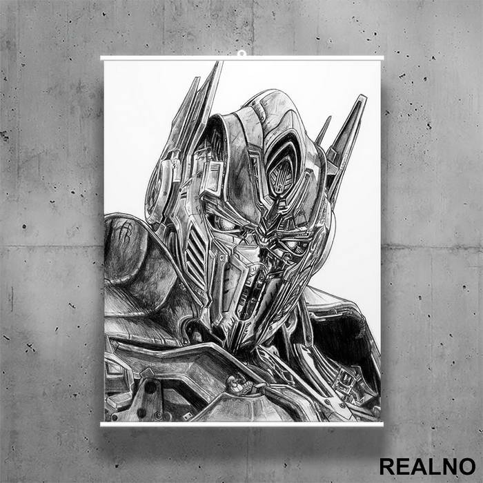 BLACK PENCIL DRAWING - OPTIMUS PRIME - TRANSFORMERS - POSTER SA NOSAČEM