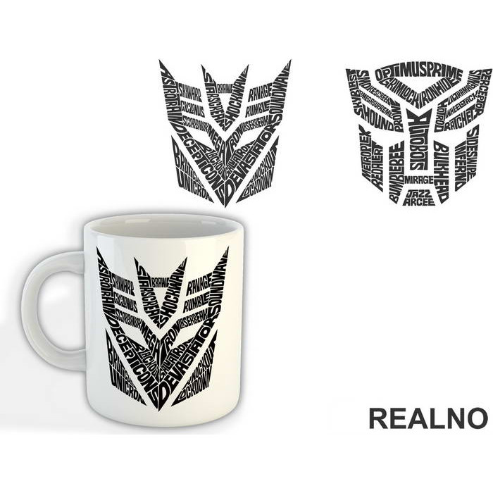 DECEPTICON AND AUTOBOT LOGO TEXT - TRANSFORMERS - ŠOLJA