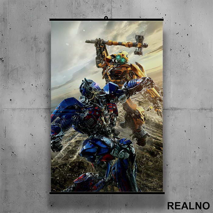 OPTIMUS PRIME AND BUBMLEBEE FIGHTING - TRANSFORMERS - POSTER SA NOSAČEM