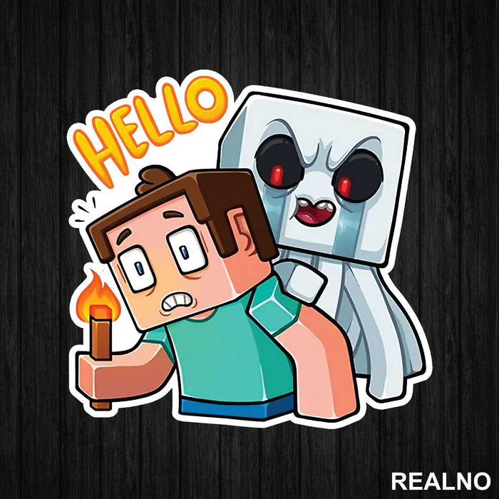 GHAST AND STEVE - HELLO - MINECRAFT - NALEPNICA