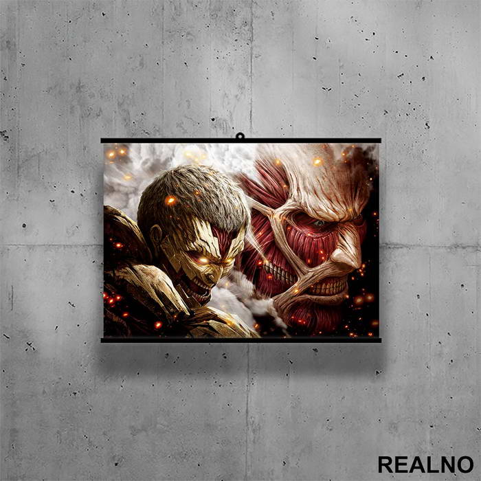 ARMORED TITAN AND COLOSSAL FACE - ATTACK ON TITAN - AOT - POSTER SA NOSAČEM