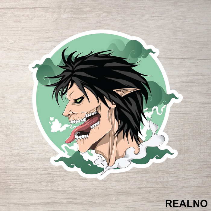 EREN TITAN FORM GREEN SMOKE - ATTACK ON TITAN - NALEPNICA