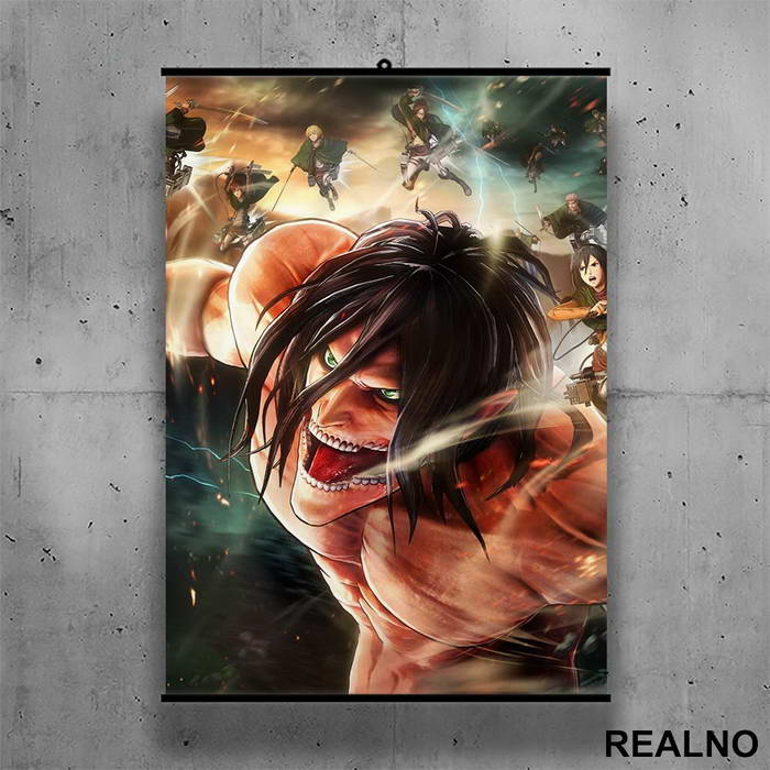 EREN YEAGER - ATTACK ON TITAN - AOT - POSTER SA NOSAČEM