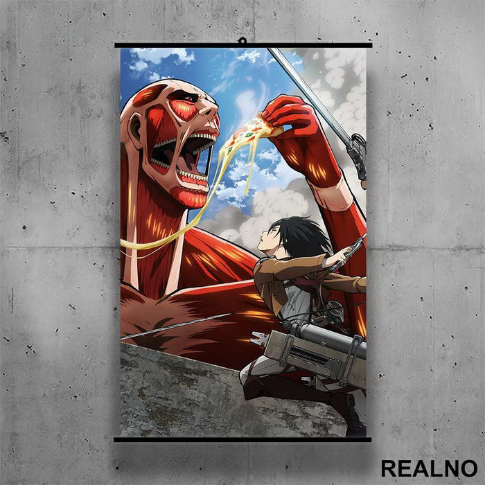 TITAN EATING PIZZA - ATTACK ON TITAN - AOT - POSTER SA NOSAČEM