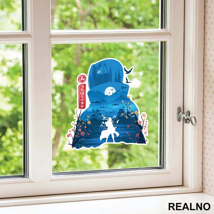 ITACHI - BLUE SILHOUETTE WITH FLOWERS - NARUTO - NALEPNICA