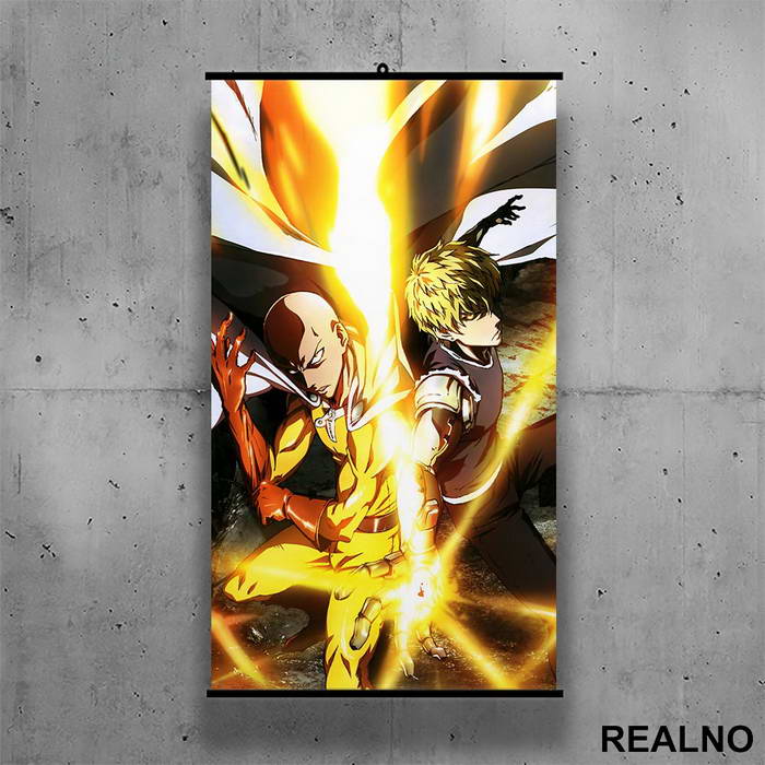 SAITAMA AND GENOS - YELLOW - ONE PUNCH MAN - POSTER SA NOSAČEM