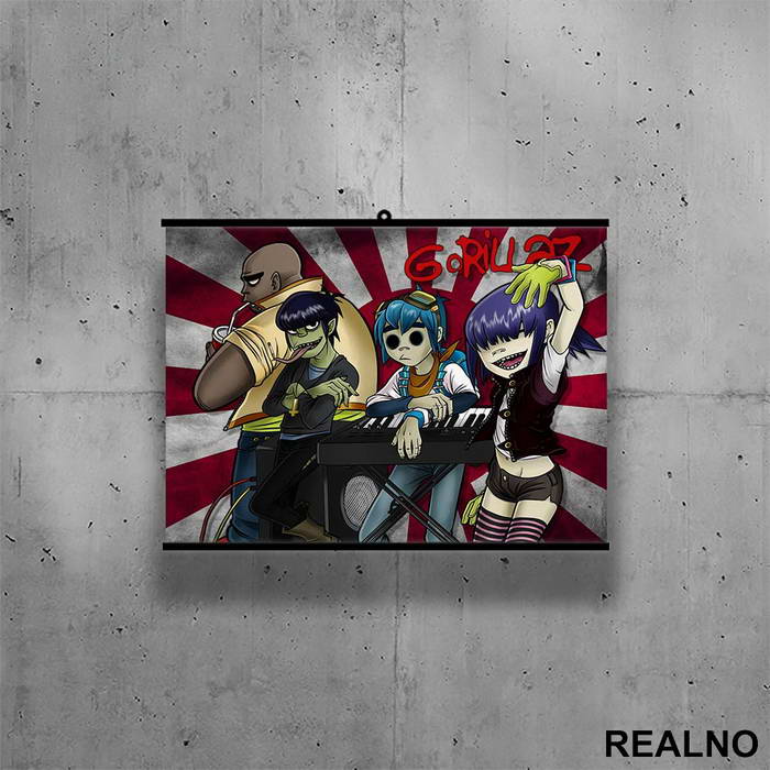 GORILLAZ - RED - POSTER SA NOSAČEM