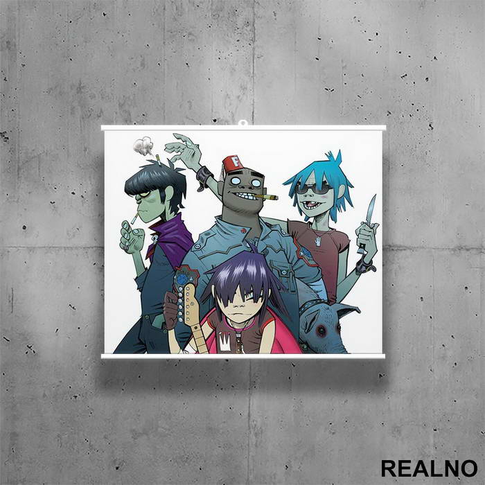 GORILLAZ - WHITE - POSTER SA NOSAČEM