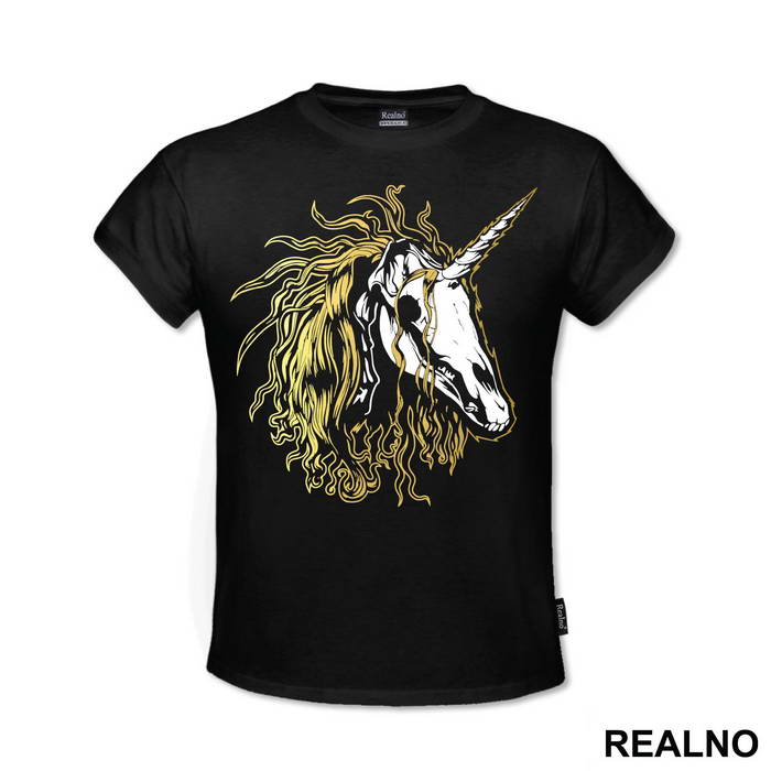 UNICORN SKELETON WITH GOLD HAIR - JEDNOROG - MAJICA