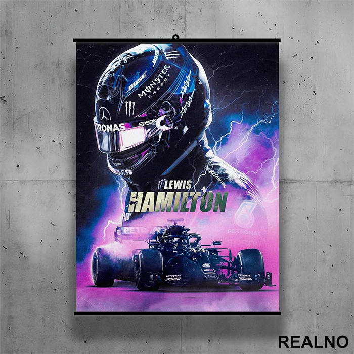 BLACK AND PURPLE - LEWIS HAMILTON - FORMULA 1 - POSTER SA NOSAČEM