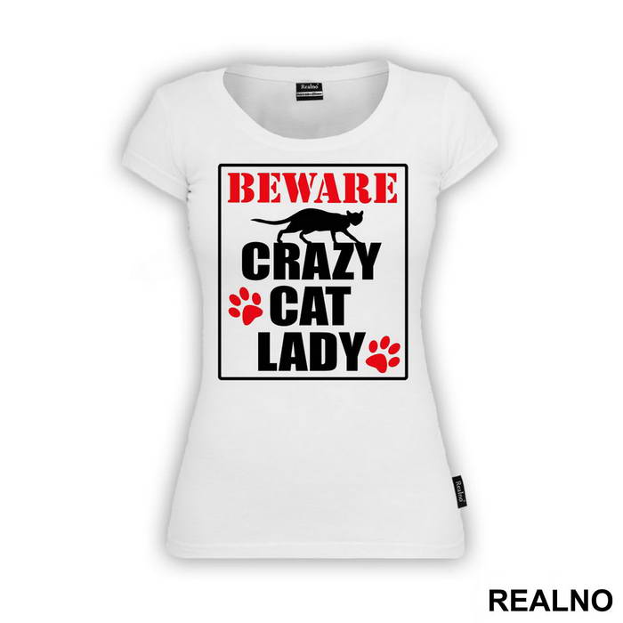 BEWARE! CRAZY CAT LADY - MAČKE - CAT - MAJICA