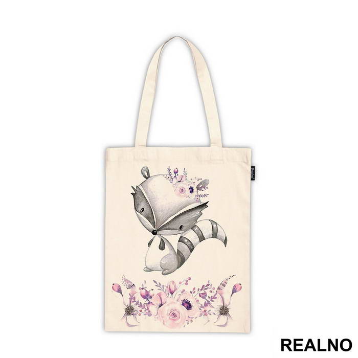 CUTE RACOON WITH PINK FLOWERS - ART - CEGER