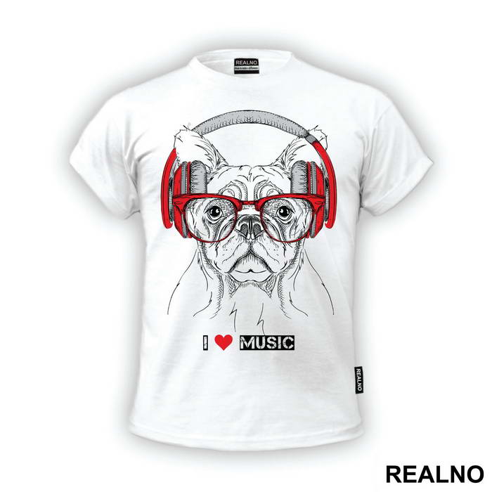 DOG WITH HEADPHONES - I LOVE MUSIC - ŽIVOTINJE - MAJICA