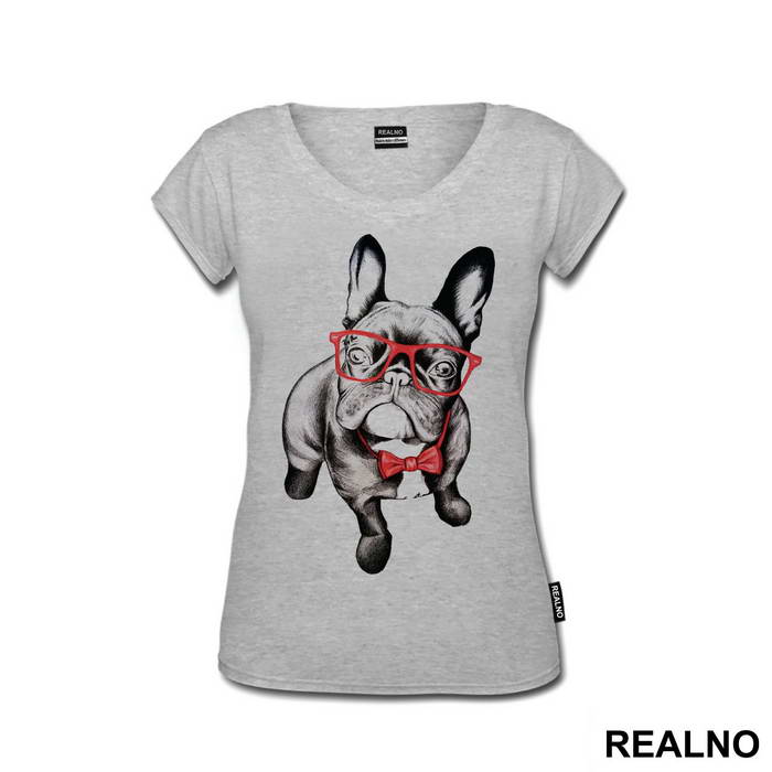 FRENCH BULLDOG WEARING RED GLASSES - ŽIVOTINJE - MAJICA