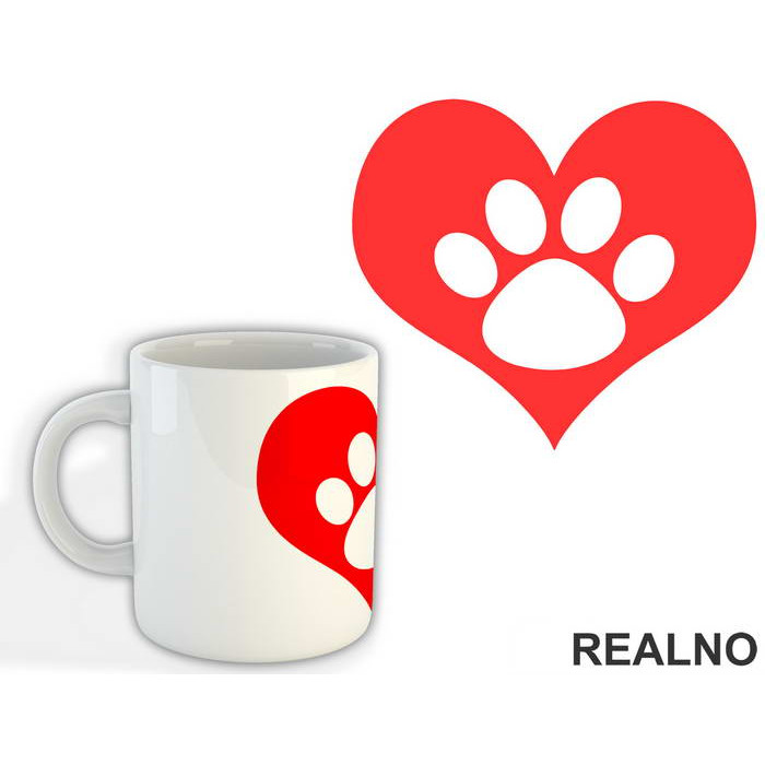 RED HEART AND PAW - PAS - DOG - ŠOLJA