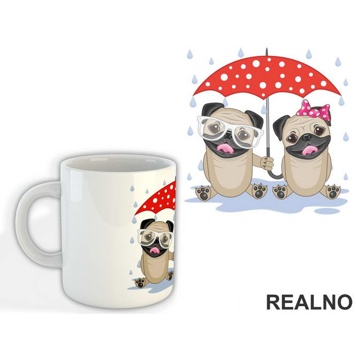 TWO PUGS UNDER AN UMBRELLA - ŽIVOTINJE - ŠOLJA