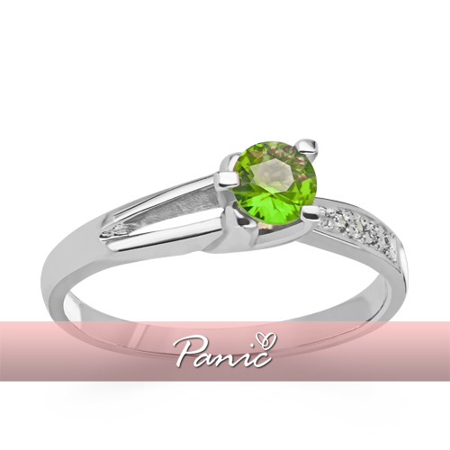 Prsten od belog zlata sa peridotom 0.56 ct i brilijantima 0.042 ct VS-GH