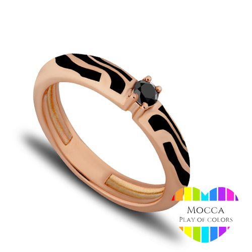 Verenčki prsten od roze zlata sa crnom keramikom i crnim dijamantom 0.12 ct