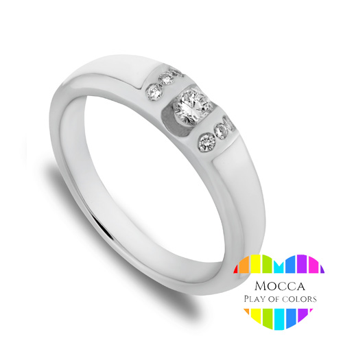 Dijamantski (0.18 ct VS-GH) verenički prsten od belog zlata sa belom keramikom