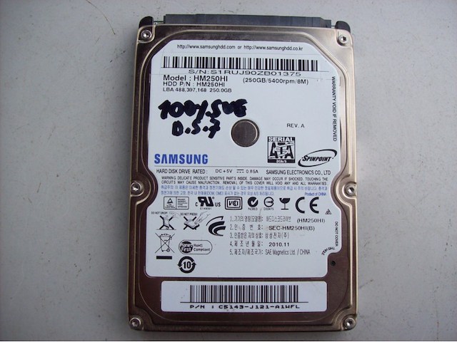 250 Gb SAMSUNG sata II 2,5 inca(HM250HI)100% sve