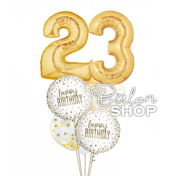 Zlatno beli buket sa brojem za rođendan